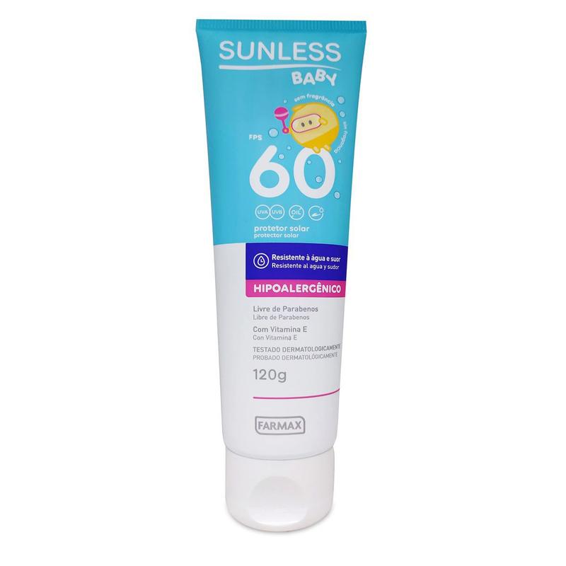 Protetor Solar Hipoalergênico FPS 60 Sunless Baby Farmax - 120g ...