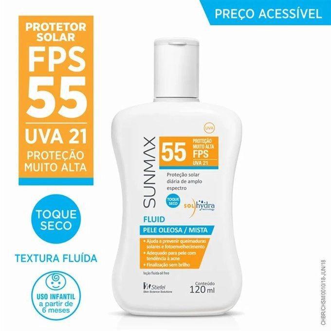 Protetor Solar Sunmax Fluid FPS 55 com 120ml - Protetor Solar e ...