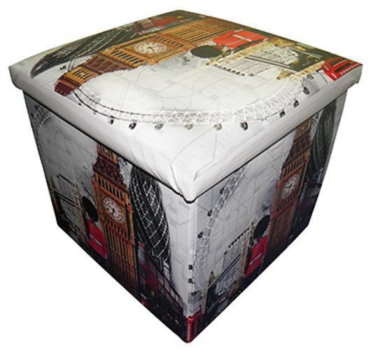 Puff Bau Porta Treco Dobravel Assento Vintage Retro London - Braslu ...