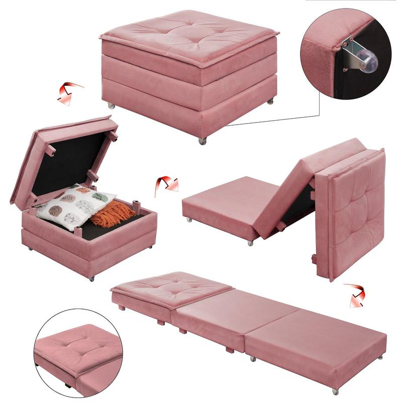 Puff Dobrável Vira Cama Sala / Quarto Rosa - Maalistore - Puffs ...