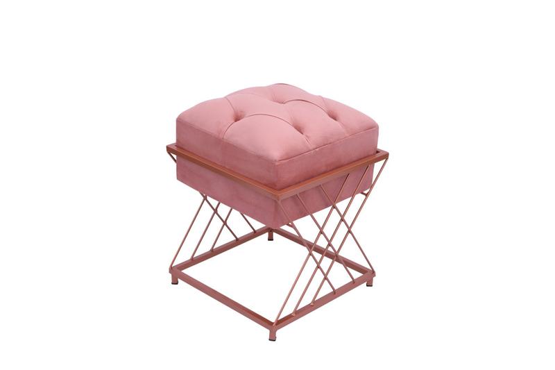 Puff Ferro Capitonê (botão) Banqueta Sentar Base cor Rose Gold ...