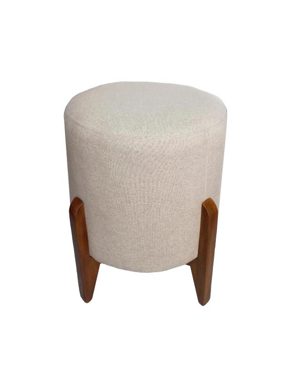 Puff Redondo Decorativo Thor Luxo base madeira maciça Linho Bege Claro ...