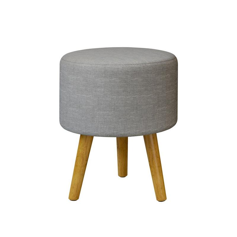 Puff Redondo Luxo Decorativo Atenas com Pés em Madeira Maciça Linho ...