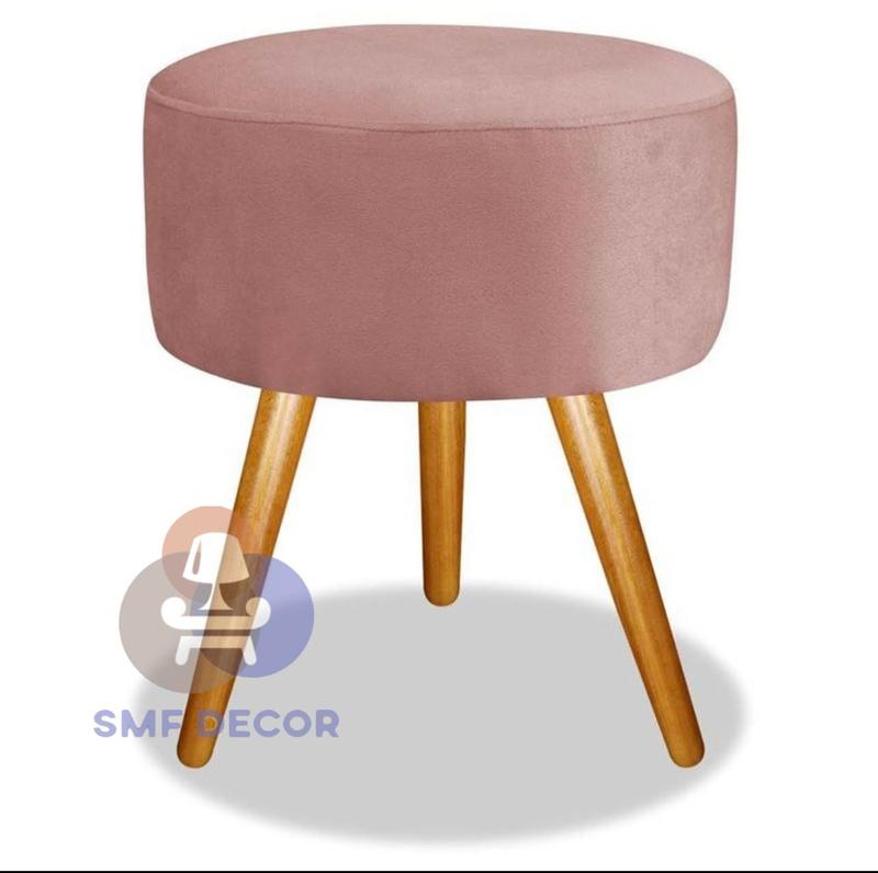 Puff Redondo Pés Palito Veludo Rosa Nude SMF DECOR - Puffs - Magazine Luiza