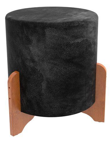 Puff Redondo Rosé Em Linho Pé De Madeira Luxo Thor Decoração - Zinn ...
