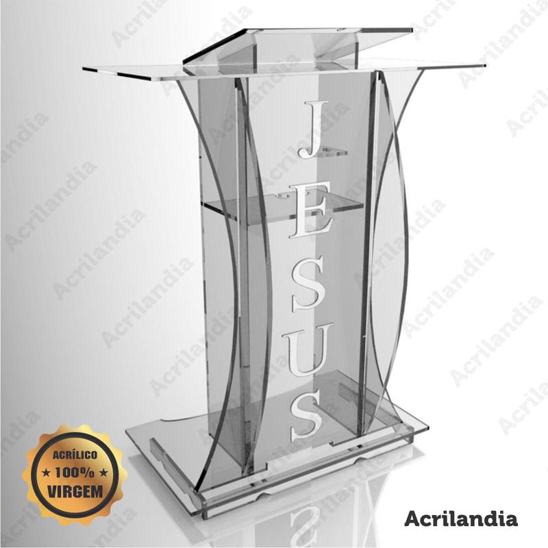 Púlpito de Acrílico 8mm Design Moderno para Igrejas c/ Gravação JESUS ...