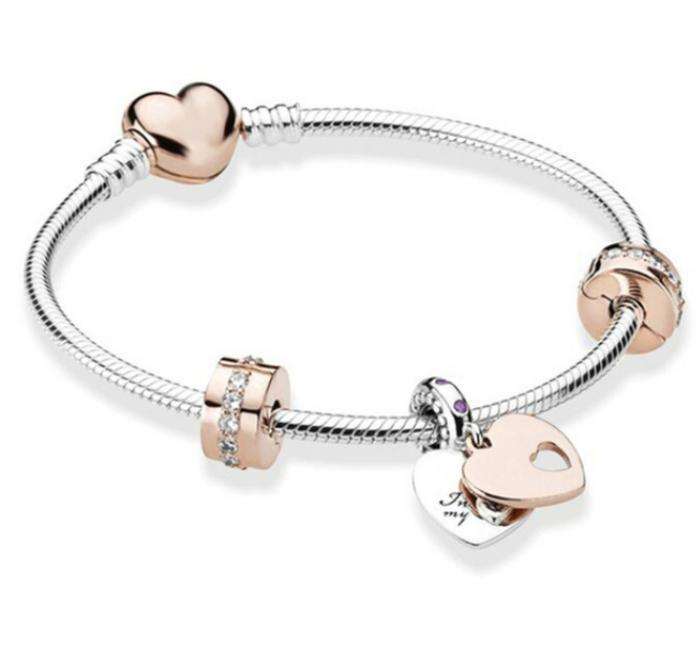 Pulseira Estilo Pandora com Berloques Coração. Rose - JMH Sets ...
