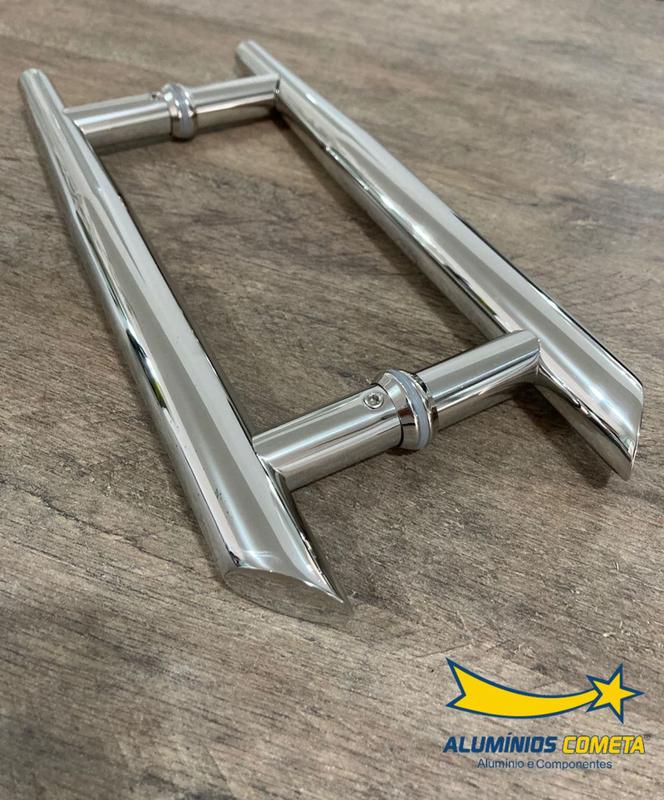 Puxador Porta Inox Tubular Cônico Polido Brilhante 20x30cm - Alumínios ...