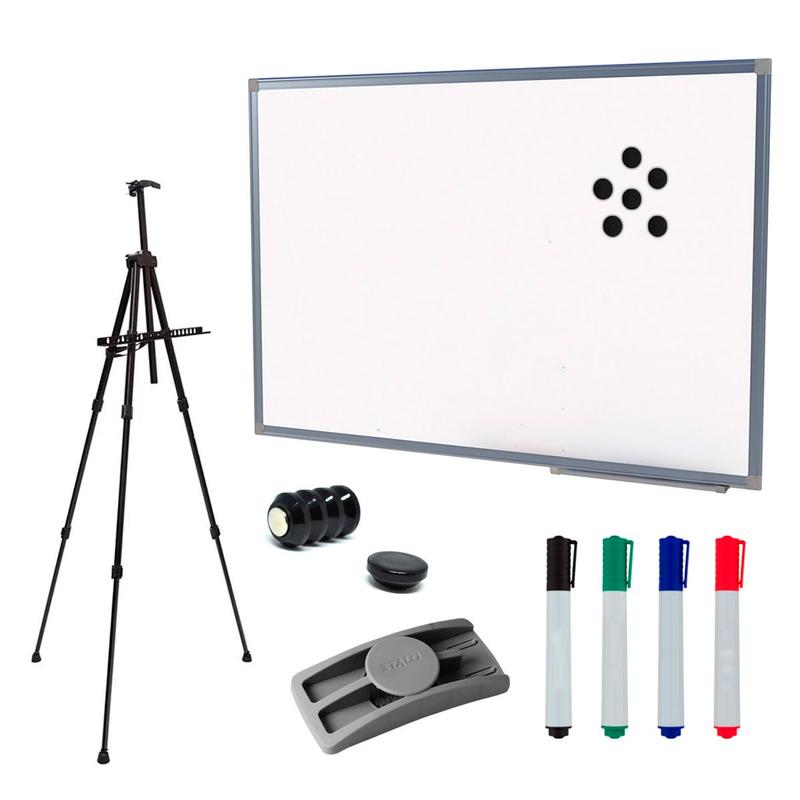 Quadro Branco Magnético 90x60 Moldura Alumínio com Tripé com ajuste de ...