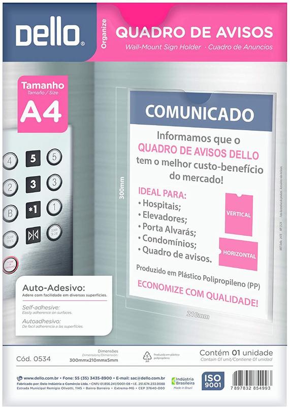 Quadro de Avisos Display Multiuso Plástico A4 0534.H Dello - Quadro Decorativo - Magazine Luiza