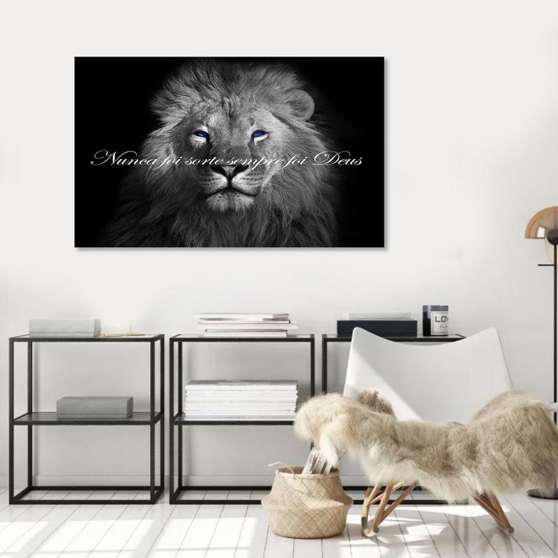 Quadro De Leao Decorativo Sala Quarto Com Frase Nunca Foi Sorte - 76000 ...