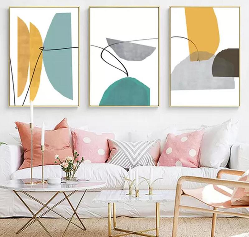 Quadro Decorativo 3 Peças 60 x 40 4 k Pintura abstrata em tela ...