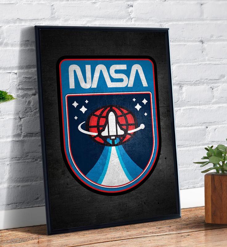 Quadro Decorativo Emoldurado Nasa Logo Metal Retro Desenho Space ...