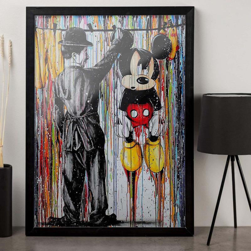 Quadro Decorativo Hey Mickey Mouse Charlie Chaplin Fantasy Minnie e ...