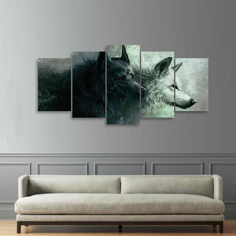Quadro decorativo Lobos Artístico Mosaico 5 Peças 125x60 - Quadros ...