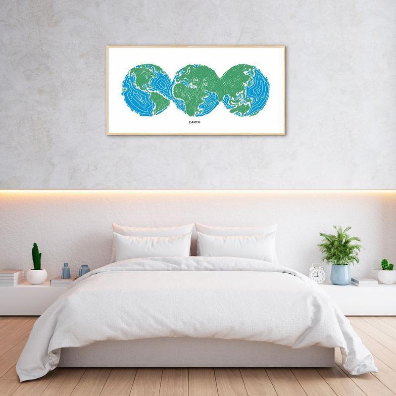 Quadro Decorativo Mapa Mundi Globos, Draw Art Moldura Filete, Marfim ...