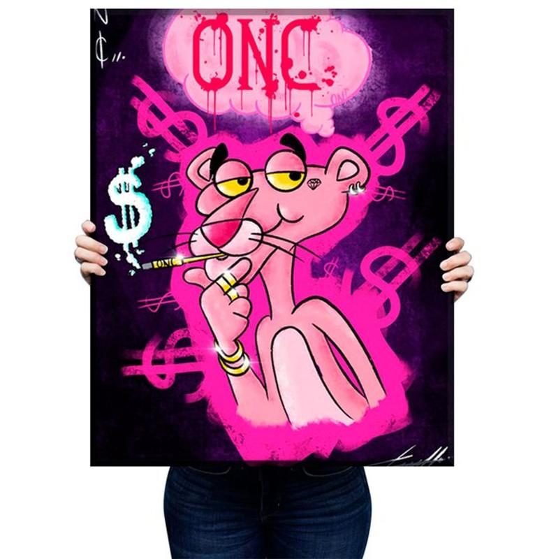 Quadro decorativo pantera cor de rosa abstrato 3 peças moderno rosa e ...