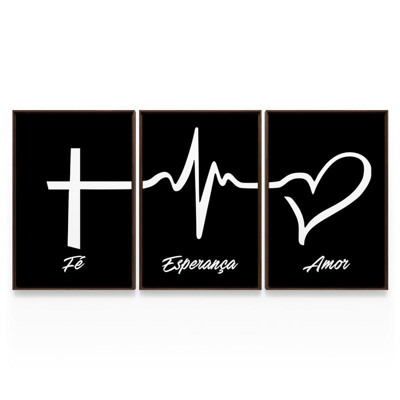 Quadro Frase Fé, Esperança e Amor Para Sala Quarto Hall De Entrada Kit ...