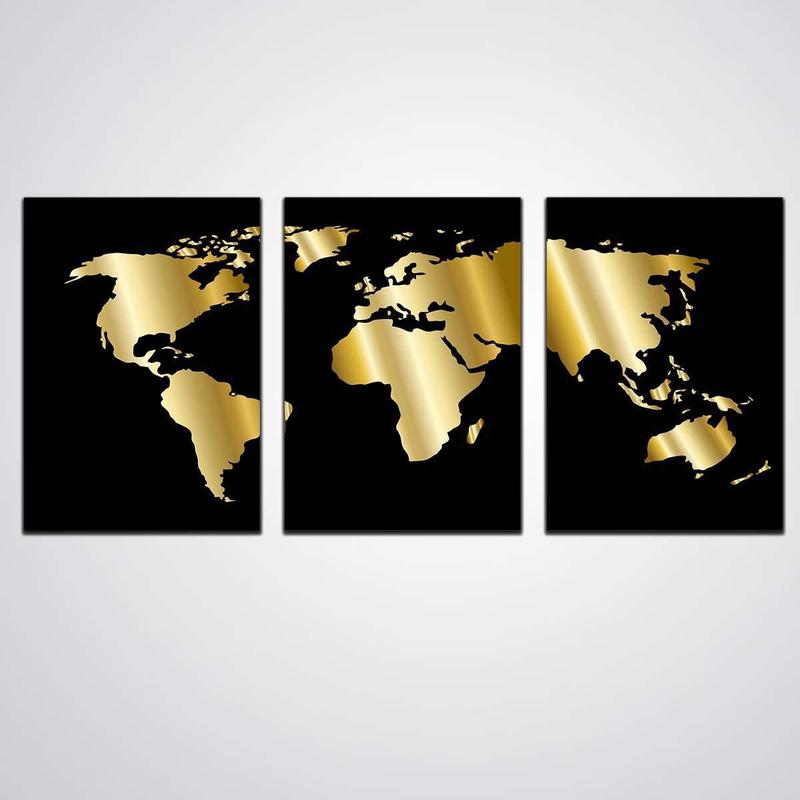 Quadro Mapa Mundi Mundo Placa Decorativa 3 Peças - Quadros Tac - Quadro ...