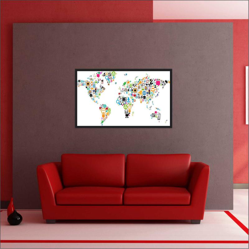 Quadro Mapa Mundo Símbolos Efeito Mundi Com Moldura GG - Vital Quadros ...