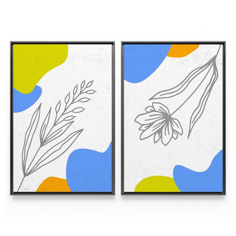 Quadro Minimalista Com Moldura Para Sala Flores Colorida Traços Finos ...
