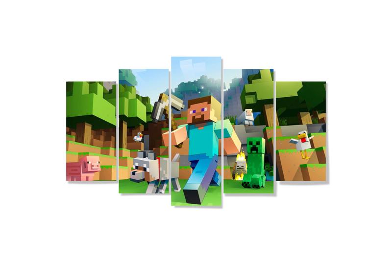 Quadro Mosaico 5 peças mdf 6mm minecraft personagens - Eco Decor ...