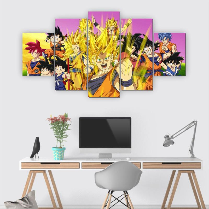 Quadros Decorativos Mosaico Quarto Sala Dragon Ball 5 peças - Inove ...