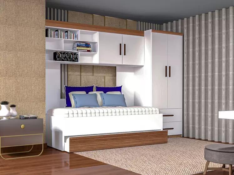 Quarto Completo Modulado Chiara Branco/Amadeirado - Roupeiro, Módulo ...