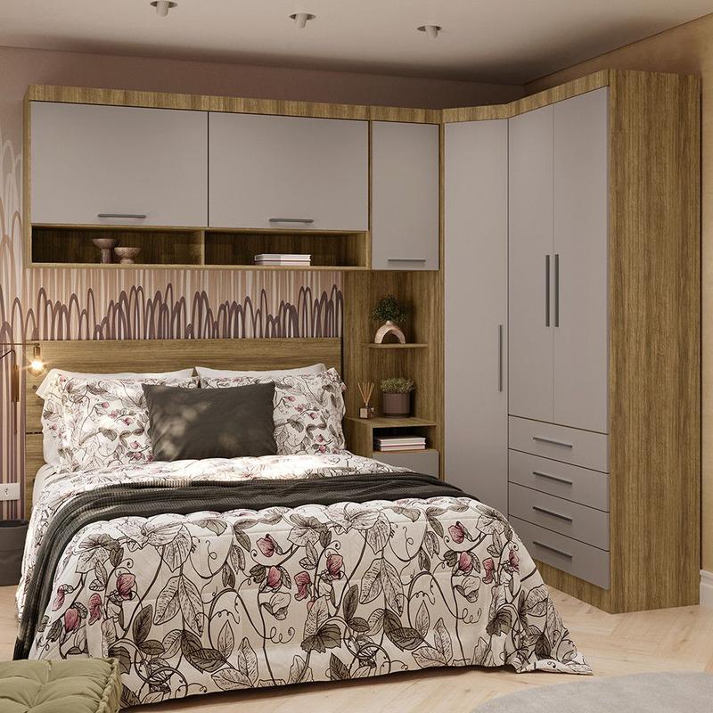 Quarto de Canto Casal com Guarda Roupas Cabeceira Paris Luciane Móveis ...