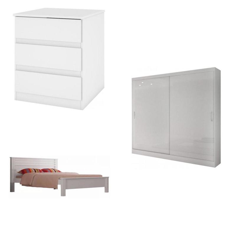 Quarto de Casal Completo Espresso Móveis com Mesa de Cabeceira, Cama e ...