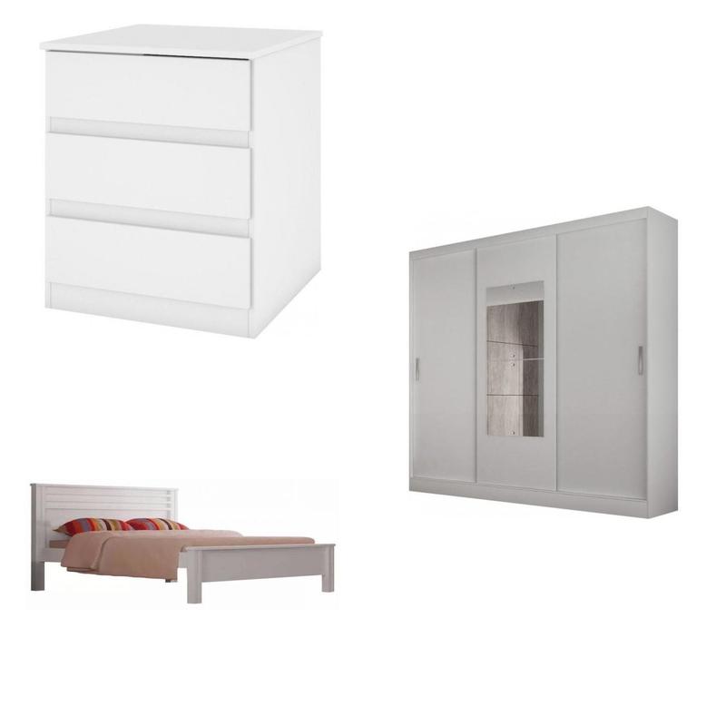 Quarto de Casal Completo Espresso Móveis com Mesa de Cabeceira, Cama e ...