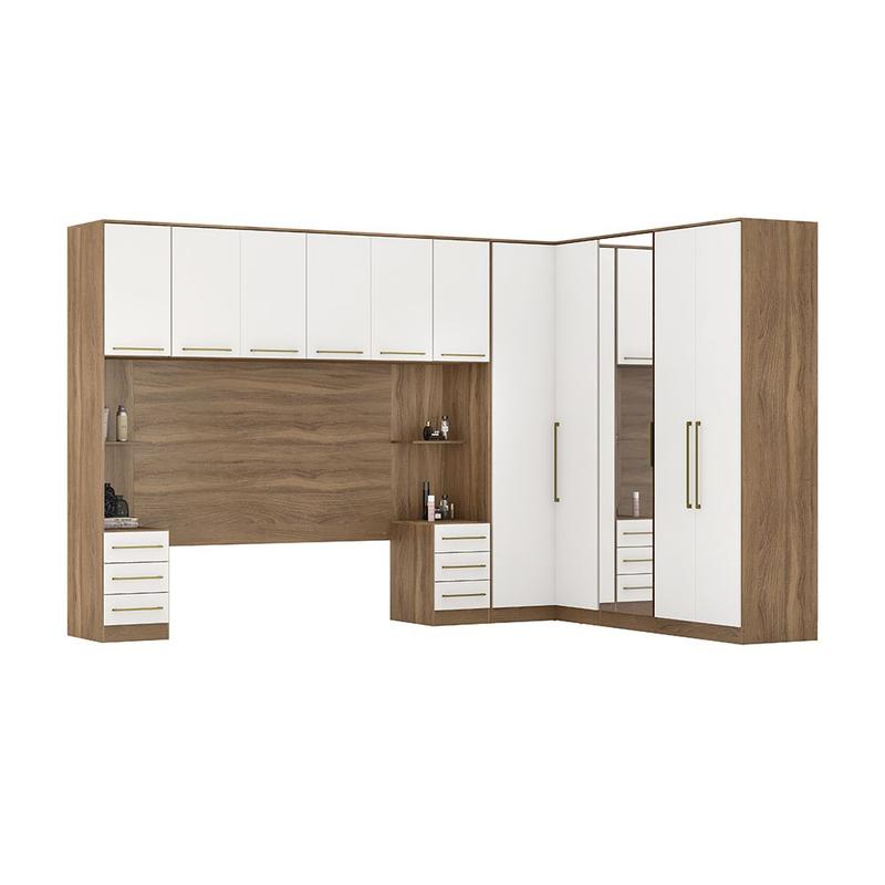 Quarto Modulado de Casal 7 Pçs Armário Aéreo + Armário com Espelho ...