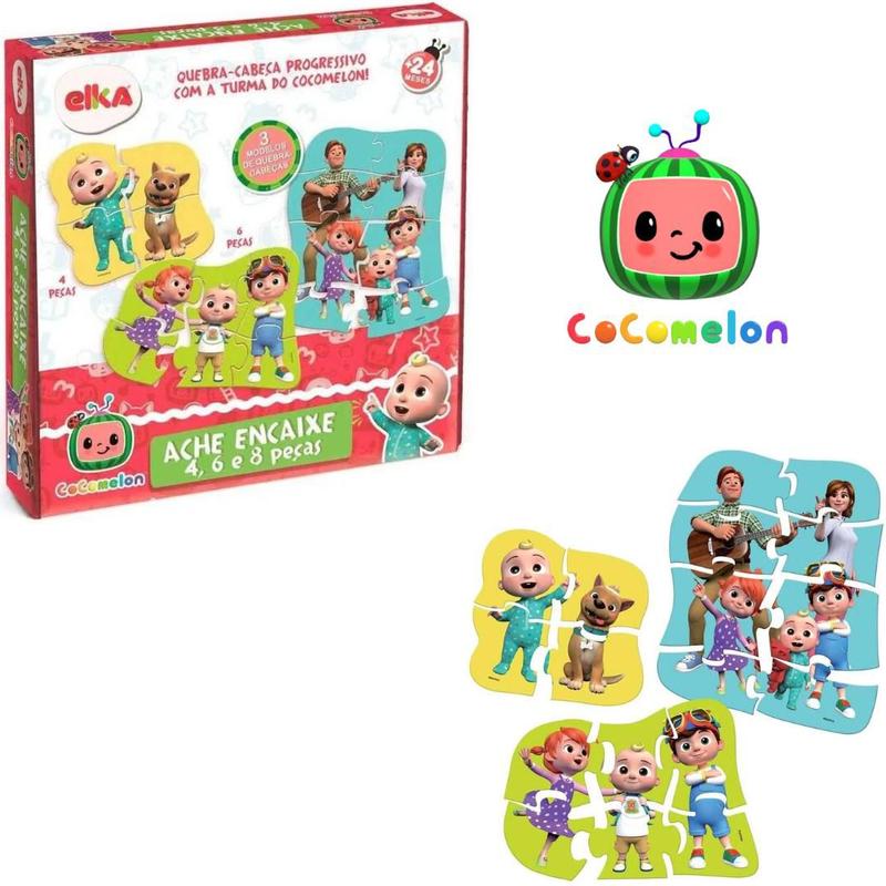 Quebra Cabeça Cocomelon Ache e Encaixe 3 Modelos Elka 1201 - Quebra ...