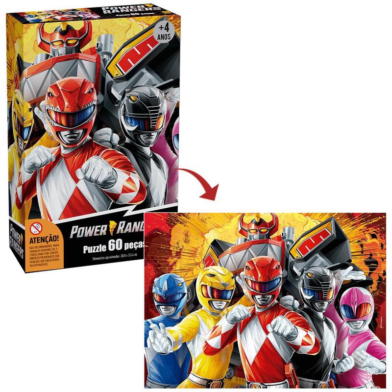 Quebra Cabeça Infantil Power Rangers Puzzles 60 Peças Grow - Quebra ...