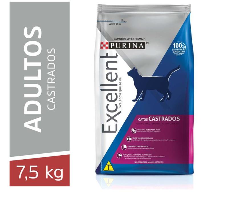 Ração Excellent Gatos Castrados 7,5kg - Ração Seca para Gato - Magazine ...