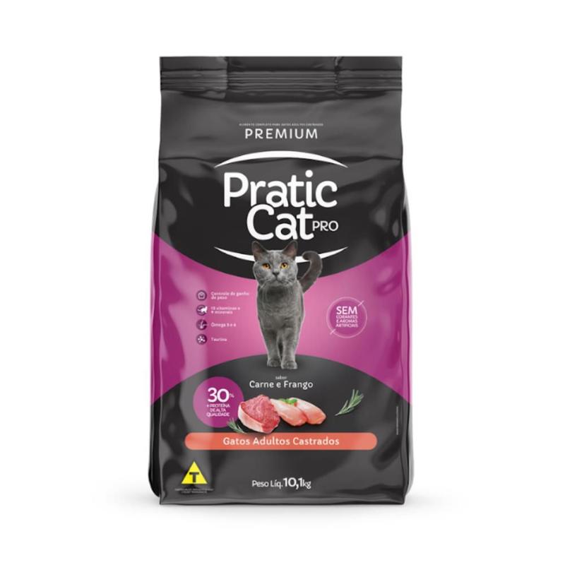 Ração Pratic Cat Pro Gato Castrado Carne e Frango 10,1Kg - Proline ...