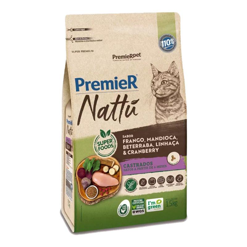 Ração Premier Natu para Gatos Adulto Castrado Sabor Mandioca 1,5Kg ...