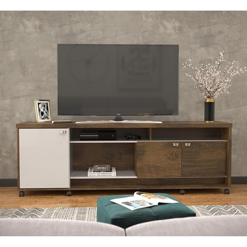 Rack Bancada Dallas Canela com Off White - Lukaliam Móveis - Rack ...