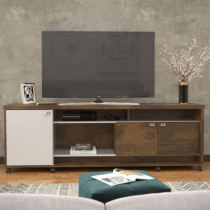 Rack Bancada para TV até 55" 03 Portas 03 Nichos Dallas Canela/Off ...