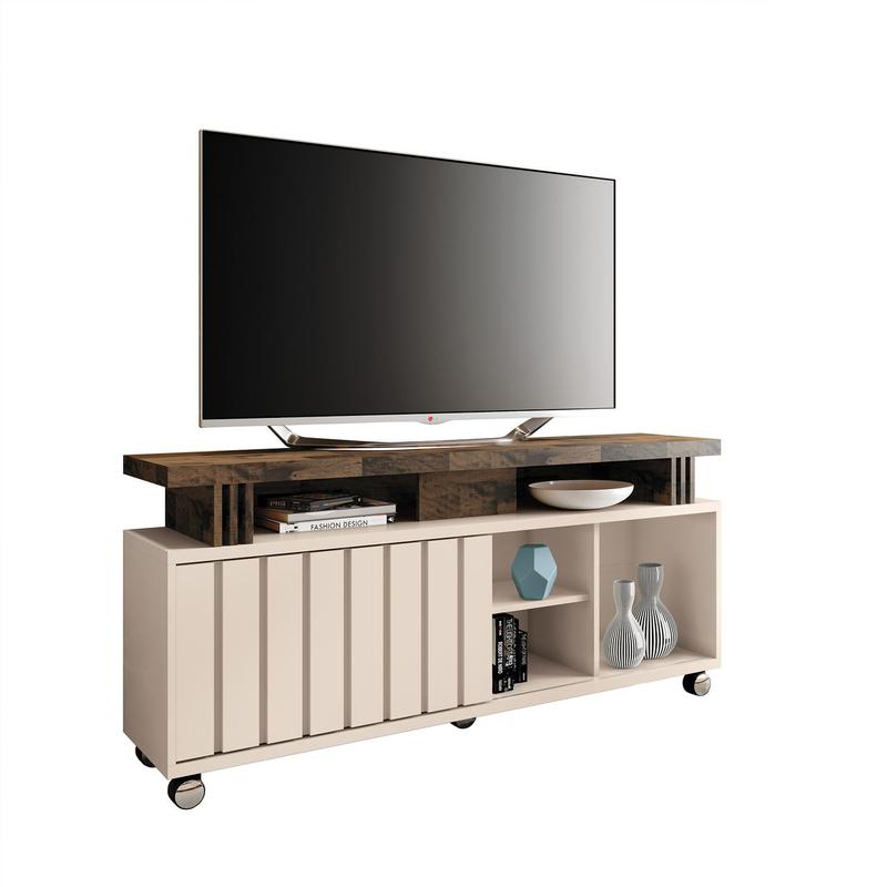 Rack Bancada Sala Estar TV Até 50 Polegadas Porta Ripada 1 Prateleira E ...