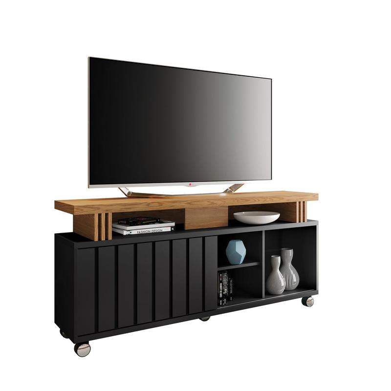 Rack Bancada Sala Estar TV Até 50 Polegadas Porta Ripada 1 Prateleira E ...