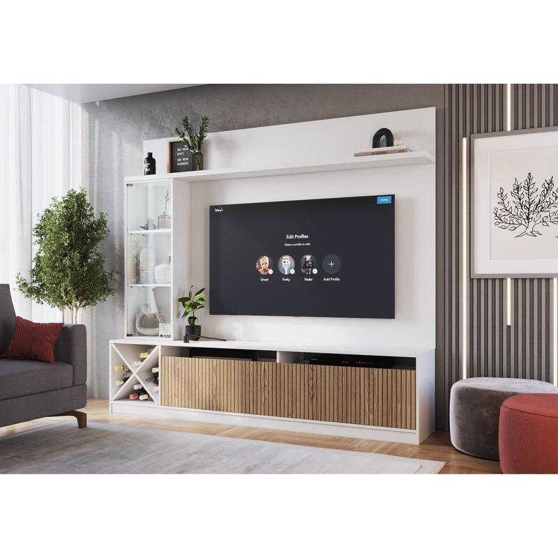 Rack com Impressão Ripada e Painel para TV até 60 Polegadas com Cristaleira e Adega Capri ...