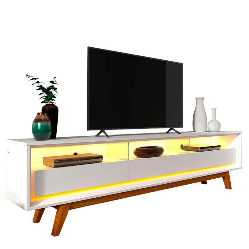 Rack Com LED Pra TV 75 Polegadas 212cm Requinte Pés Madeira Gelius ...