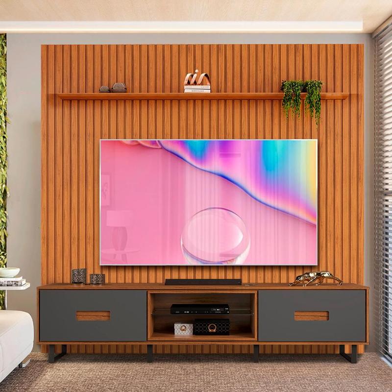 Rack Com Painel Grande Para Sala 75 Polegadas Cinza Urbano Freijó Yoru ...