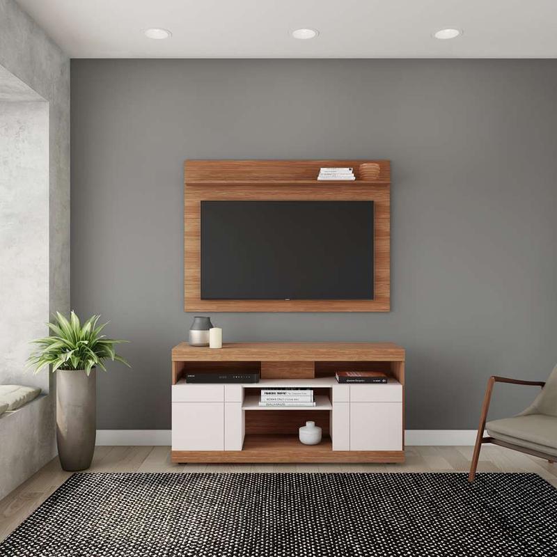 Rack com Painel para TV Alessandra até 47 Polegadas Natura e Off White ...
