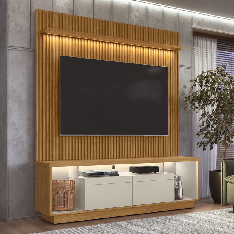 Rack com Painel para TV até 75 Polegadas 181cm Ripado Fita LED Cronos ...