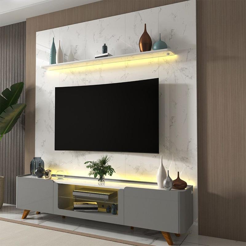 Rack com Painel para TV até 85 Polegadas 2 Portas com LED com Pés ...