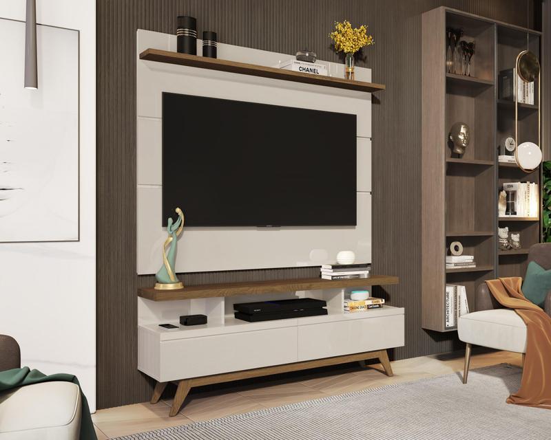 Rack com Painel para TV Vivare Wood 1.36 Off White/Freijó Giga Móveis ...