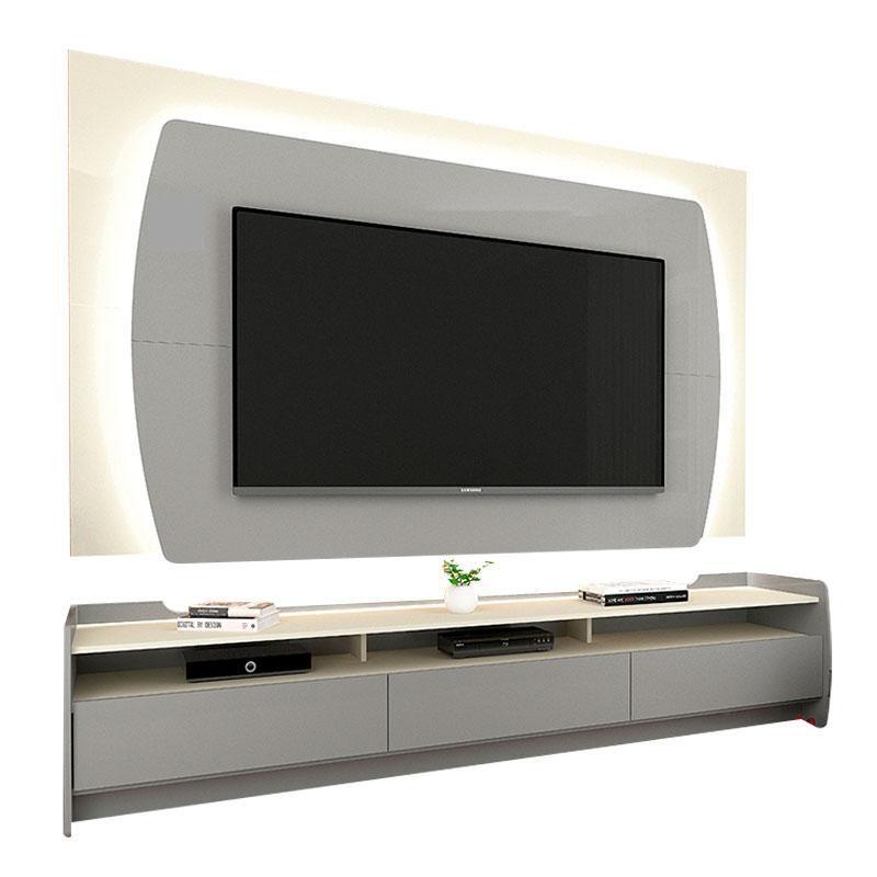 Rack com Painel TV 70 Polegadas Sublime 2.2 Com Led Gelius Cinza/Off White - Rack com Painel ...