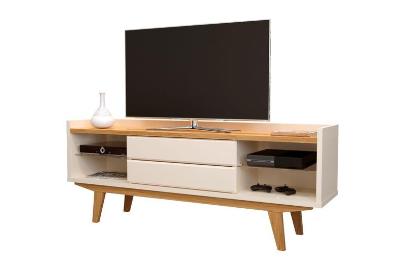 Rack diament 160 com nicho em vidro para tv até 75” - pérola - ROBEL MÓVEIS - Rack - Magazine Luiza